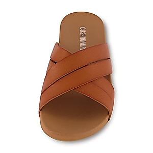 CUSHIONAIRE Women's Jackie cross band footbed slide sandal +Comfort Foam, Tan 8
