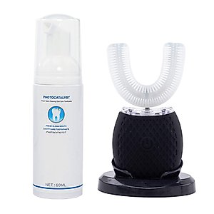 JNN Ultrasonic Automatic Toothbrush u Shaped Toothbrush Whole Mouth Toothbrush Toothbrush for Adults 360°Electric Toothbrush 30'' Automatic Timer Washable Travel Home Dual-use (Black)
