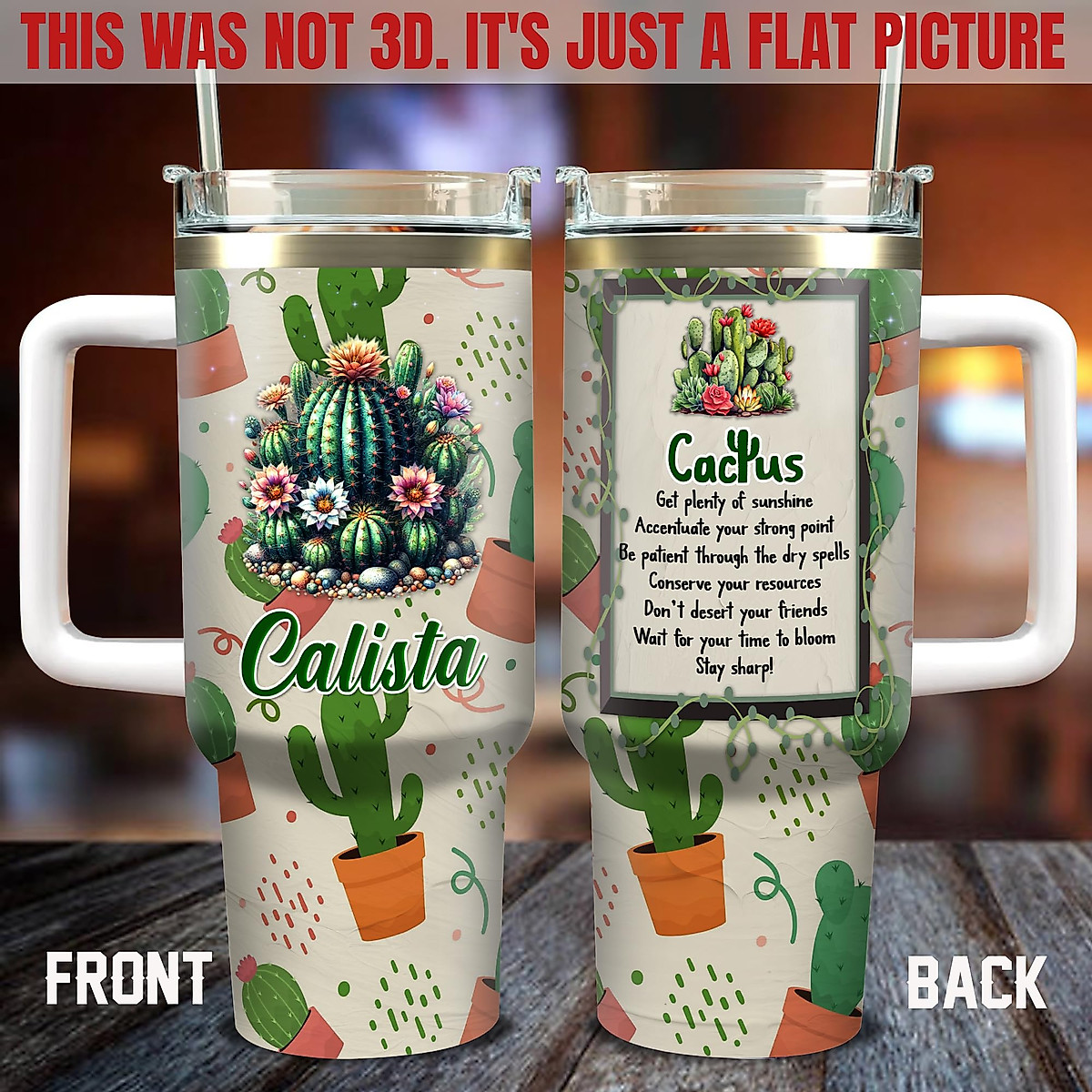 WAZONE Personalized Cactus Stainless Steel Tumbler Cup 40oz Custom Name Inspiration Travel Mugs Tumblers Flower Floral Cacti Plant Lovers Gifts for Women Gardeners Gardening
