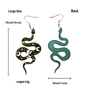 MALOYANVE Snake Earrings for Women Unique Funny Green Acrylic Moon Pattern Snake Shaped Dangle Drop Weird Earrings (Green Snake)