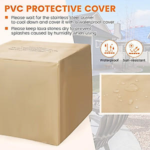 HAPPYGRILL 28” Propane Fire Pit Table, 40,000 BTU Outdoor Propane Gas Fire Table with Wood-Like Tabletop, Lid and Lava Rocks, Square Auto-Ignition Propane Firepit with PVC Cover