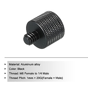 MECCANIXITY Mic Stand Adapter M6 Female x 1/4 Male Camera Screw Thread Adapter for Microphone Tripod Stand Black
