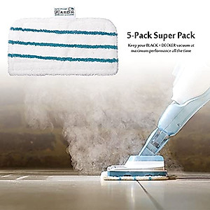 5 Pack Washable Microfiber Steam-Mop Cleaning Pads Compatible with All Black+Decker Steam Mops, SM1600, SM1610, SM1620, SM1630, SMH1621, HSMC1300FX, HSMC1321, HSMC1361SG