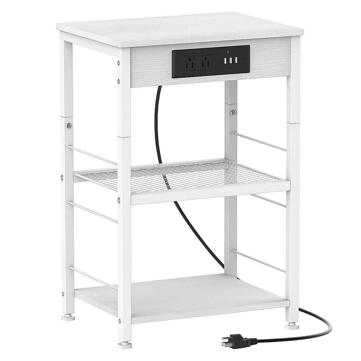NOVIMANGO Nightstand with Charging Station End Tables White Side Table with USB Ports & Outlets Small Bedside Table with 3 Tier Storage Night Stand Table in Bedroom Living Room Dorm Office