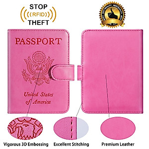 Passport Holder Cover Wallet RFID Blocking Leather Card Case Travel Accessories for Women Men (Pink)