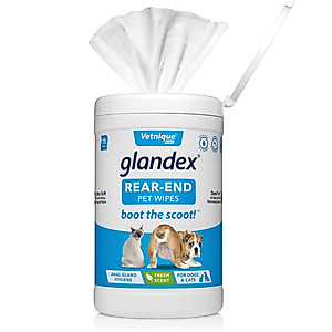 Glandex Vetnique for Dogs 5.5oz Beef Liver Powder Fiber Supplement Hygienic Wipes 75ct Bundle