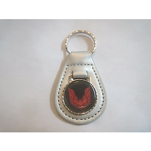 FIREBIRD OR TRANS-AM RED BIRD LOGO LEATHER KEYCHAIN - SILVER