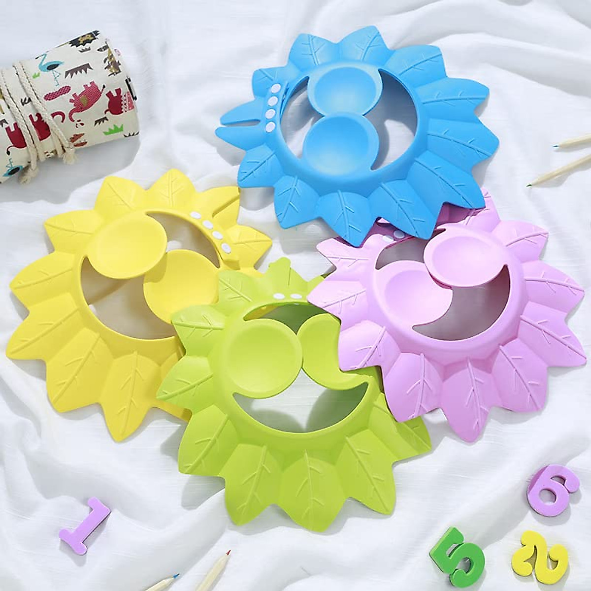 Baby Shower Cap for Washing Hair, Leaf Pattern Bath Hat for Ear & Eye Protection, Shampoo Visor Shield for Toddler Kids Child Infant (Blue), (908765)