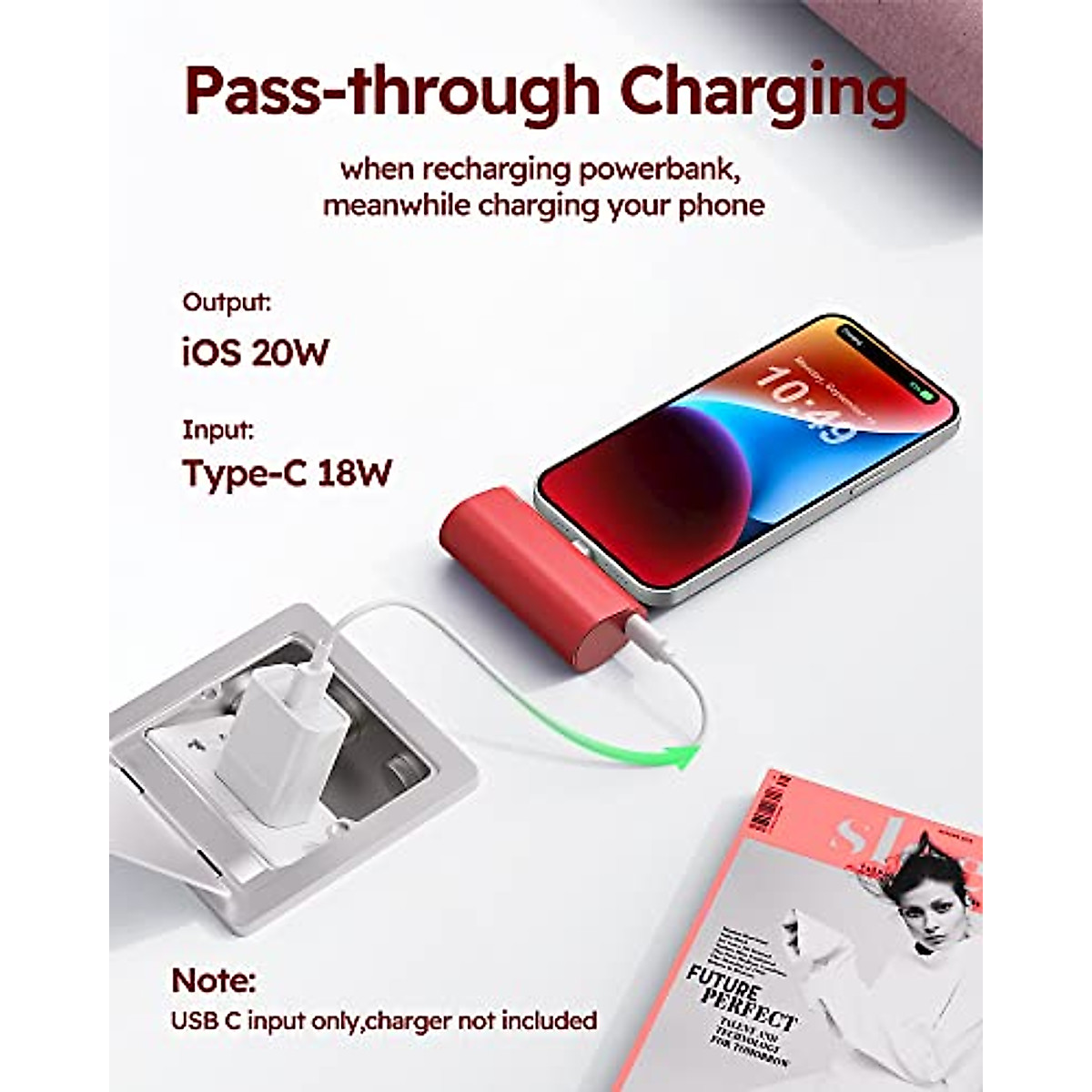 VEGER Mini Portable Charger for iPhone, 5000mAh 20W PD Fast Charging Battery Pack, Cordless Portable External Backup Charger for iPhone 13, 12, 11, 8, 7, XR, XS Max, Pro Max, AirPods