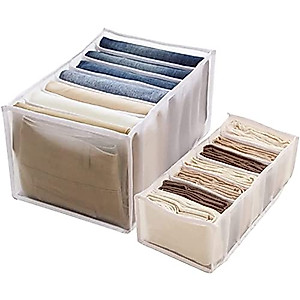 MBVBN Closet Organizers and Storage,Jeans Leggings Compartment Storage Box Closet, 7 Grids Folding Clothes Drawer Mesh Separation Organizer,Divider For Stacking Pants Drawer (White, Medium+Large)