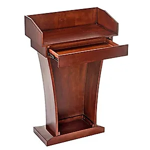 Adir Podium Stand Wood - Height 37.5" Pulpits for Churches, Reception Desk Lectern with Spacious Drawer for Hotels, Seminars, Weddings, and Classrooms (Mahogany)