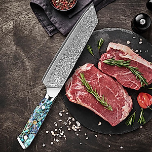 KEENZO Damascus Kiritsuke Knife 8 inch, Professional Chef Knife, Sharp Hand-Forged Kitchen Knives,Japanese 67-Layers Damascus Steel Butcher Knife,Ergonomic Handle with Gift Box