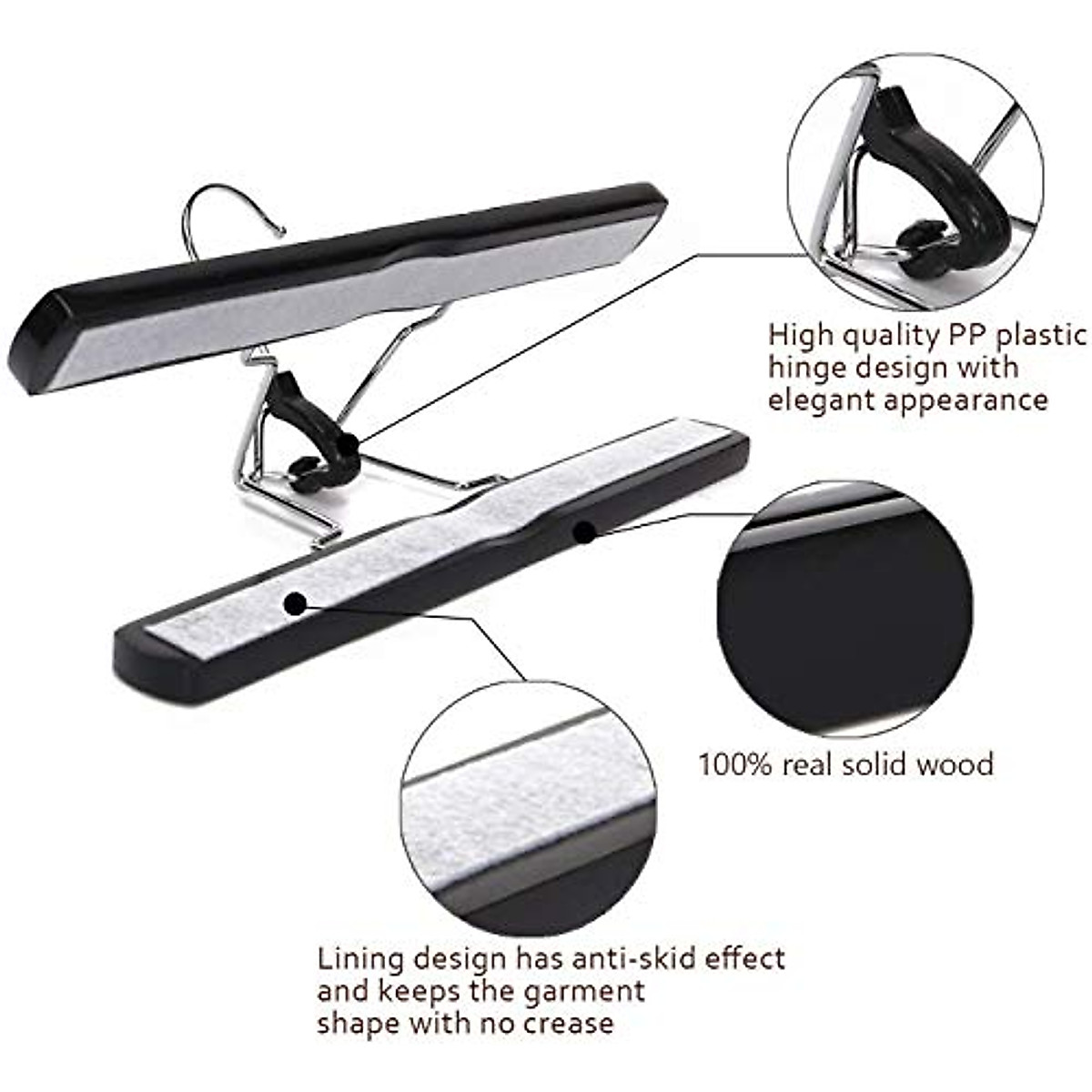 Yundxi Wooden Wig Hangers 5 Pack Non Slip Wood Pants Skirt Hangers Wood Jeans/Slack Hanger with 360° Swivel Hook (Black)