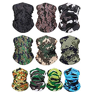 10 Pieces Seamless Bandanas Face Cover Magic Scarf Neck Gaiter Seamless Dustproof Neck Warmer Headbands (Camouflage Style)