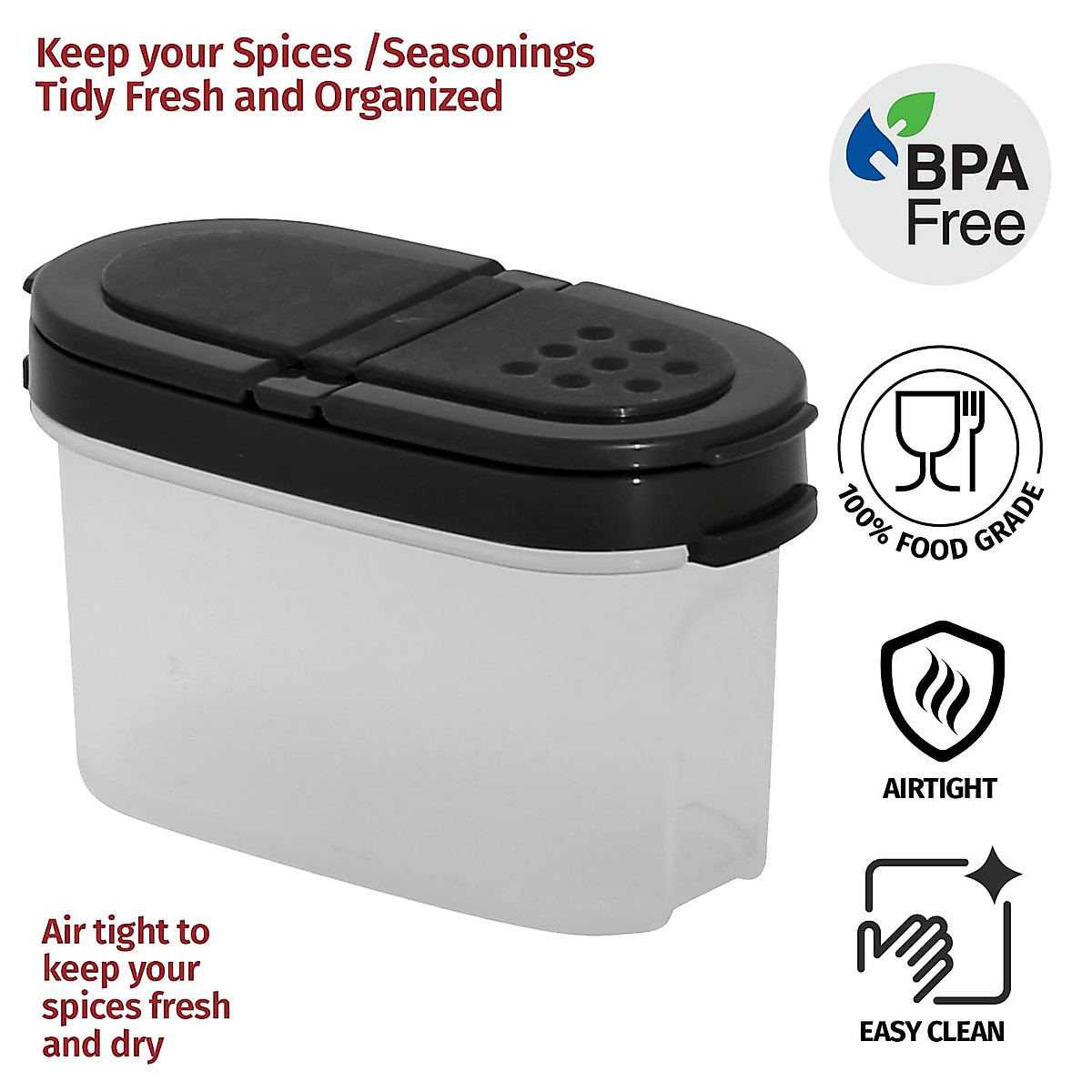 SIGNORA WARE Spice Jars with Lids - 4 oz Refillable Empty Airtight Spice/Seasoning Containers Set -2 in 1 Pour/Sift Shaker Lids Clear Plastic Spice/Seasoning Organizer Kitchen/Travel 4 pk.