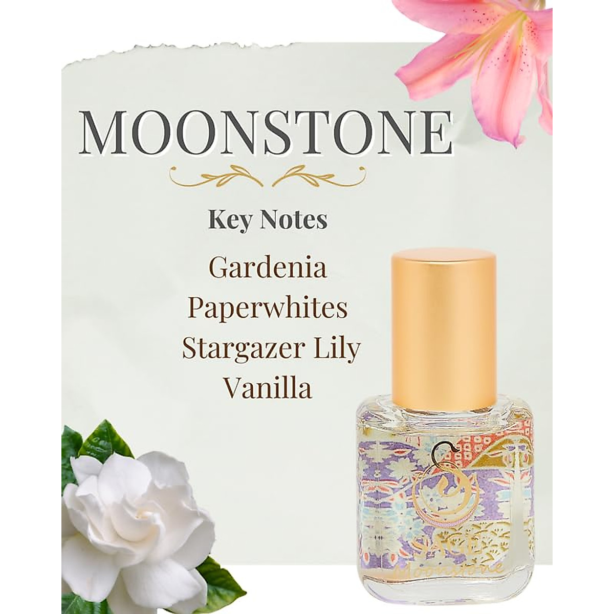 Moonstone Organic Perfume Oil Extract Roll-On by Sage- 1/4 oz, Vegan & Cruelty-Free, Floral Scent, Gardenia, Paperwhites, Stargazer Lily