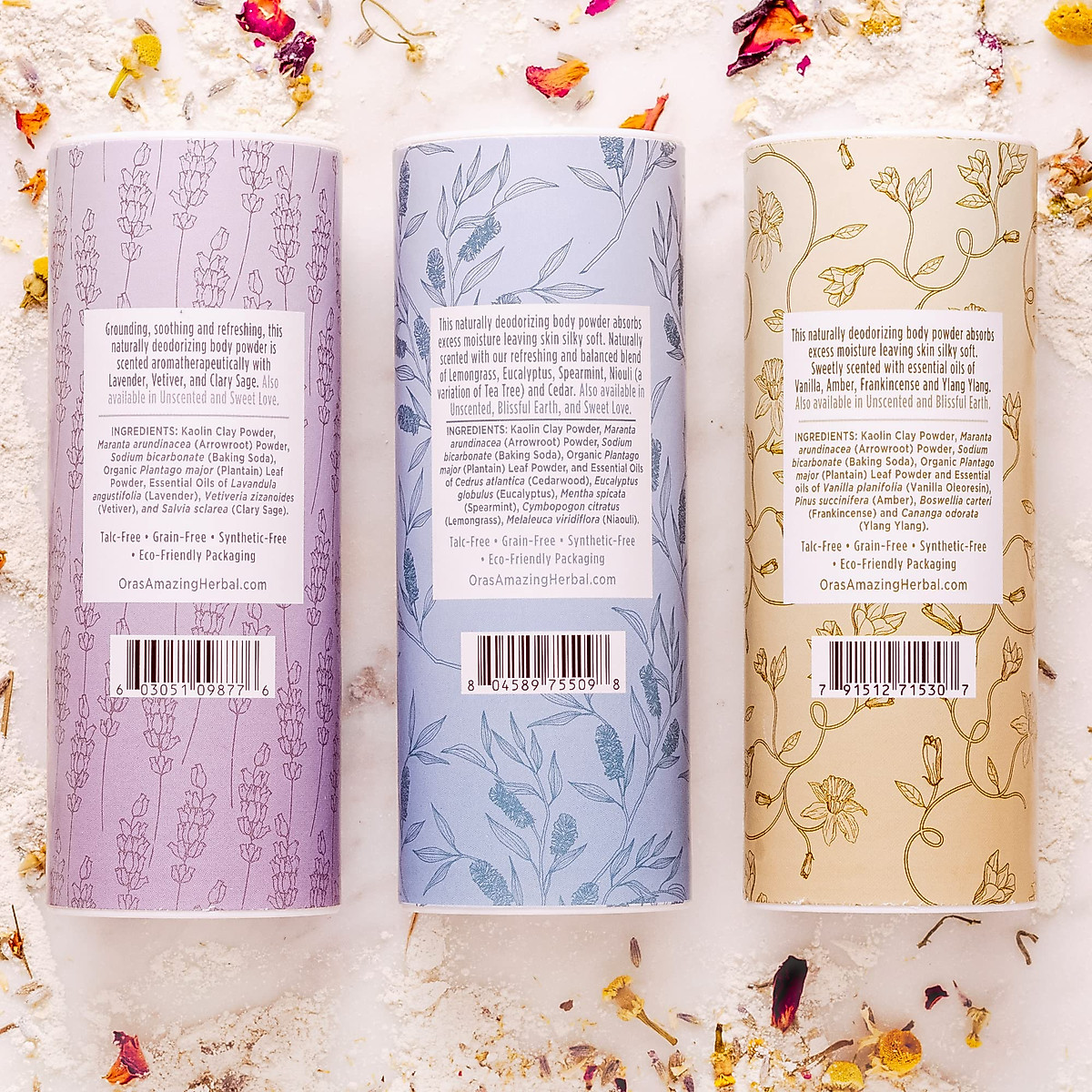 Natural Talc Free Powder, Body Powder for Women, Blissful Earth Scent with Lavender Essential Oil Blend, No Talc, Corn, Grain, Scented Bath Powder, 2.5 oz (3 Pack Body Powders)