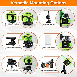 IMAYCC Laser Level, 4x360° Self Leveling Laser Level, 4D Cross Line Laser with Remote Control, Anti-fall Box, Multiple Stands, Rechargeable Batteries for Construction and Decoration