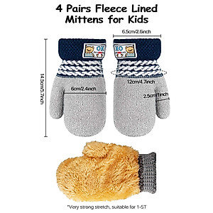 SATINIOR 4 Pairs Fleece Toddler Mittens with String 1-3 Years Fleece Baby Mittens Winter Lining Infant Gloves Warm Thermal Gloves for Baby Kid Toddler