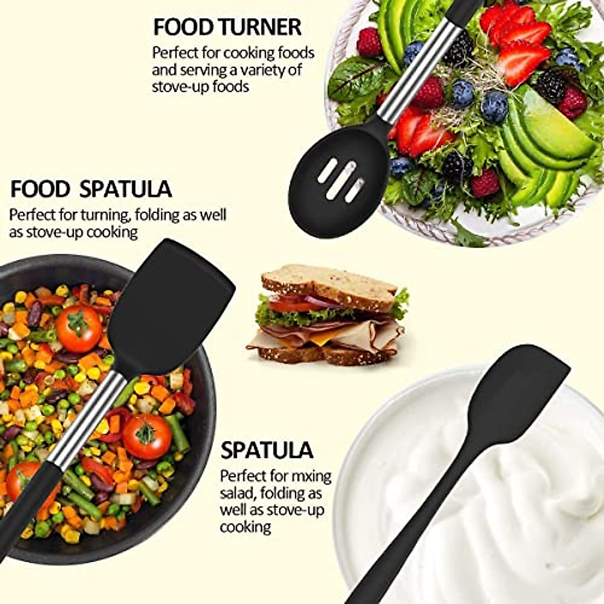 Allyooly Kitchen Utensils Set, Silicone Cooking Utensils Set Premium Quality Non-stick Heat Resistant Kitchen Utensils,Cookware with Stainless Steel Handle (5pcs-GREEN)