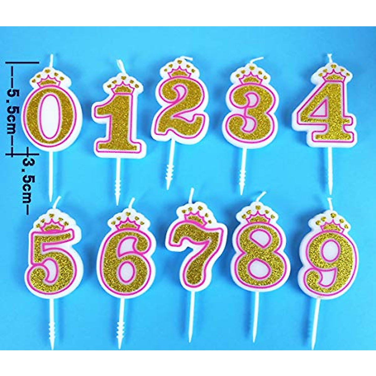 T-shin Glitter Number 5 Birthday Candle,Gold Number with Crown Candles,Long Thin Anniversary Candles Set,Party Supplies,Cake Decoration (Gold-5)