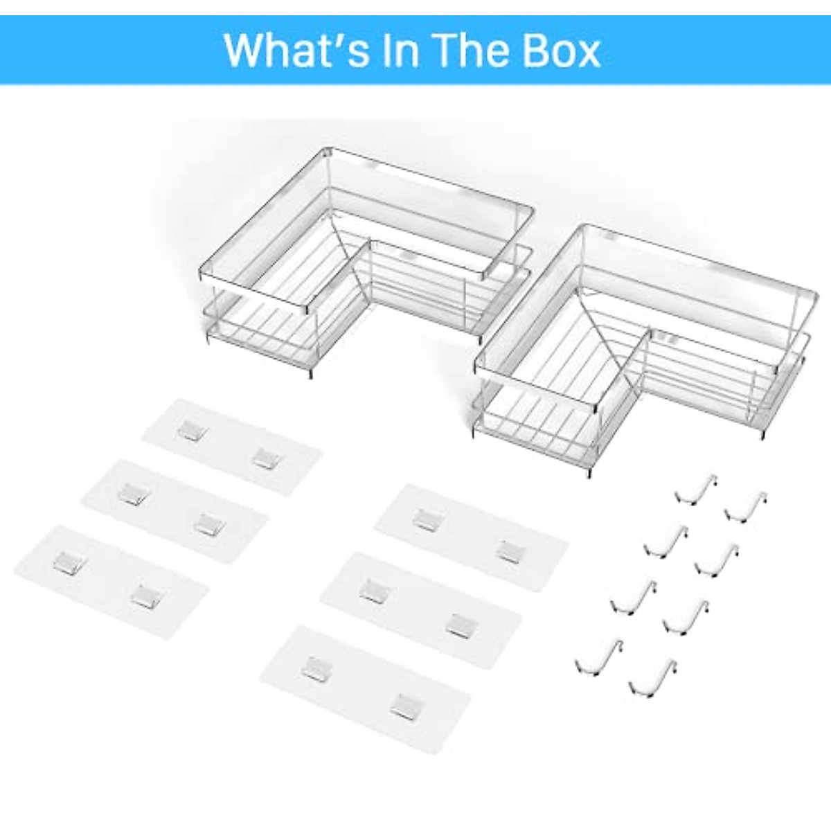 Carwiner Corner Shower Shelf 2-Pack, 304 Stainless Steel Shower Caddy with Adhesive, Wall Mounted Bathroom Shelf, Shower Rack Hanging Storage Organizer (Silver)