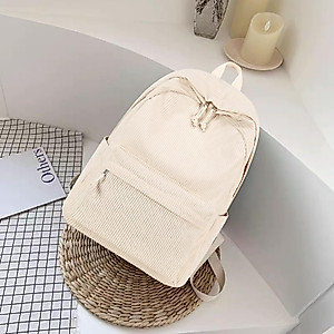 School Backpack for Teen Girls Bookbags Elementary High School Corduroy Laptop Bags Women Travel Daypacks (Beige)
