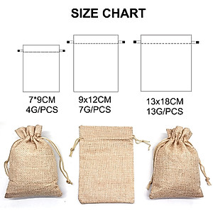 50PCS Burlap Gift Bags with Drawstring,Linen Burlap Bags Candy Bags Goodies Bag for Christmas Wedding Party and DIY Craft Packing (3.5 x 4.7 Inch | 9 x 12 CM, Natural Brown)