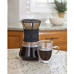 CAFE BREW COLLECTION Pour Over Coffee Maker with Permanent Filter, 1.2 Liter, 40 Ounce, Black Band