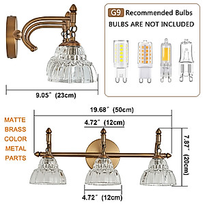 OFFDARKS Bathroom Vanity Light Fixtures Matte Brass Vintage Vanity Lighting Fixture Over Mirror 3 Lights Wall Sconce for Bedroom Dressing Room Living Room Hallway