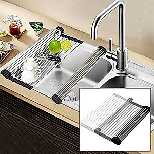 Ahyuan Roll up Dish Drying Rack Over The Sink Dish Drying Rack Dish Racks for Kitchen Counter Dish Rack Over Sink Camper Accessories Dish Drying Rack (Black, 13.8''Wx17.7''L)