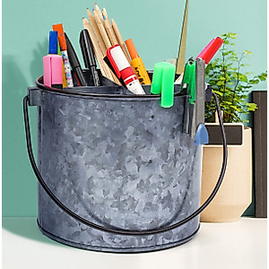 Galvanized Utensil Holder,Utensil Caddy,Galvanized Bucket,Silverware Caddy,Metal Caddy,Outdoor Utensil Caddy,Tin Utensil Holder,Utensil Caddy for Parties,Picnic Caddy,Farmhouse Utensil -Natural