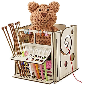 MUCUNNIA All-in-one Wooden Yarn Bowls for Crocheting Knitting Accessories Granny Square Blocking Board Knitting Crochet Needle Gauge Measuring Tool Craft Tool Organizer Gift for Crochet Lovers