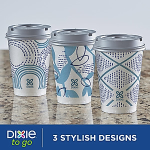 Dixie to Go Disposable Hot Beverage Paper Coffee Cups with Lids, 12 Oz, 156 Count, Assorted Designs