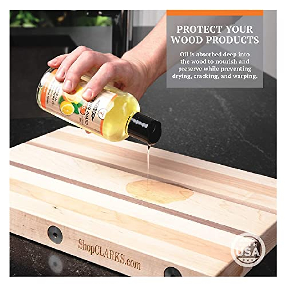CLARK'S Orange Cutting Board Oil and Round Applicator Orange Cutting Board Care