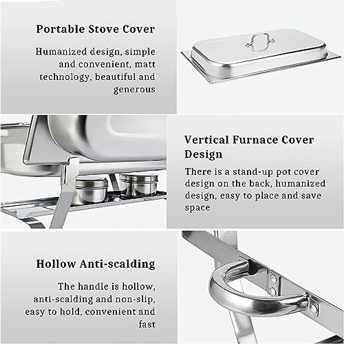 6L Stainless Steel Chafing Dish, for Catering Kitchen Buffet Food Warmer Tray Dining, with Lid & Food Pan & Fuel Holders Frame