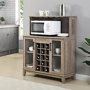 Home Source 44.5" Bar Cabinet with Wine Rack,Coffee Bar Table and Microwave Station Cabinet for Home,Sideboard Buffet Cabinet with Storage for Dining Room,Kitchen,Concrete (Grey wash)