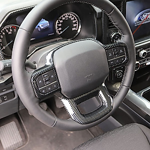 Korlot Carbon Fiber Outlook Steering Wheel Interior Cover Trim Accessories for Ford F150 2021+ for 2023 F250 F350 Super Duty for Expedition 2022+