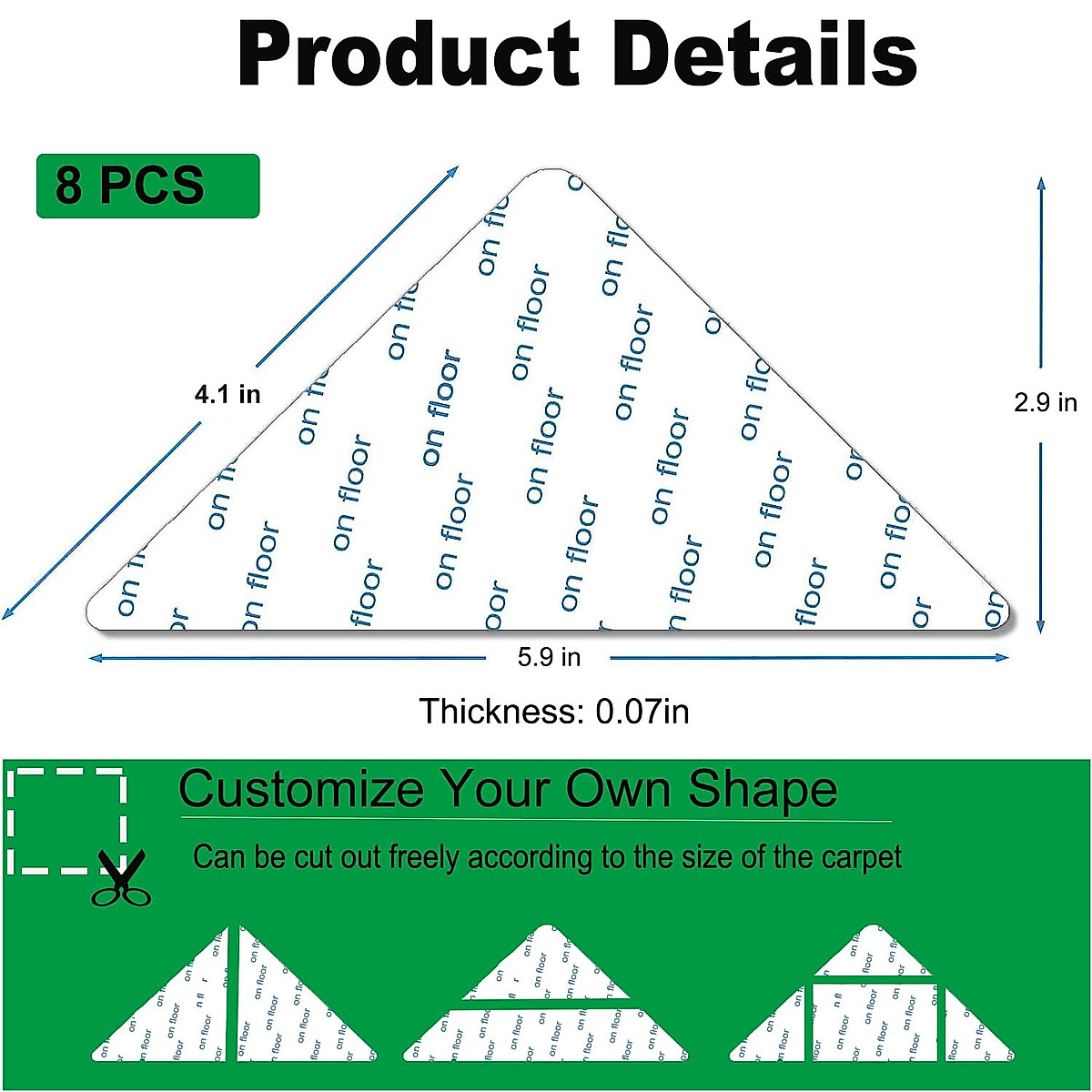 2024 Newest 8 Pcs Rug Gripper, Reusable Carpet Tape Rug Tape for Hardwood Floors, Stops Curling and Bunching, Under Rug Non Slip Rug Pads Carpet Stickers, Rug Grips Rug Corners to Hold Rug Down