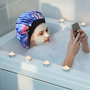 4 Pack Soft Satin Sleeping Cap Wide Band Salon Bonnet Silk Night Sleep Hat Hair Loss Cap for Women, 4 Styles