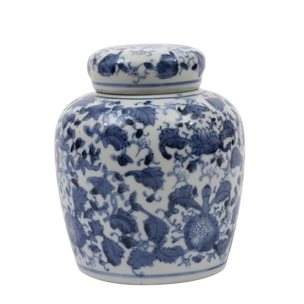 Creative Co-Op Blue & White Ceramic Ginger Jar with Lid