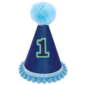 Deluxe Blue"1st" Birthday Boy Cone Hat - 8.25" x 6.25" (1 Pc.) - Stylish & Eye-Catching Party Accessory - Perfect for Your Little One's Big Day