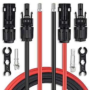 SGANGCAR Solar Extension Cable 10 Feet 10AWG Solar Panel Cable MC4 Extension Cable with Pair of Connectors and Adaptor Kit Tools (10FT Red + 10FT Black)