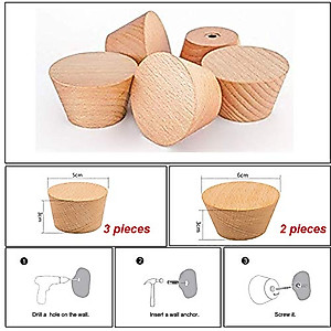 Wooden Coat Hook Dot Round Hangers, 5 Pack Natural Wall Mounted Clothes Scarf Hat and Bag Storage Hangers Towel Rack Bedroom Decoration, (2 Pack Large Size,3 Pack Small Size)