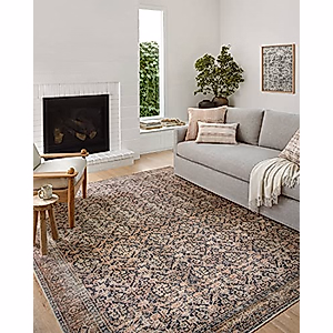 Amber Lewis x Loloi Billie Collection BIL-01 Ink / Salmon, Traditional 7'-6" x 9'-6" Area Rug