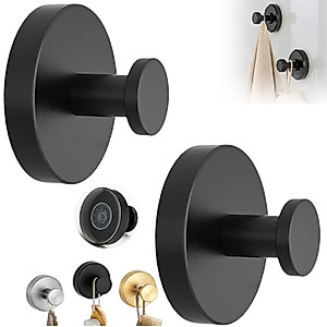 podafu Luxe No-Drill Hooks, 2024 Upgraded Suction Cup Hooks, Stainless Steel Waterproof Suction Cup Hooks for Shower, Bathroom, Hanging Towels, Mounting on Glass Shower Doors, Tile, Mirrors (Black)