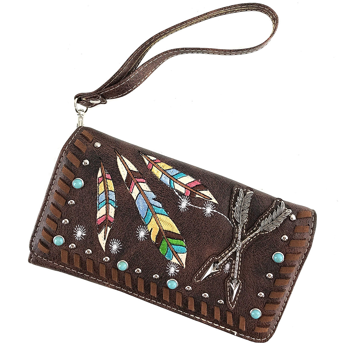 Zelris Colorful Native Tribal Feathers Conceal Carry Women Handbag Purse with Wallet (Brown)