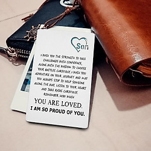 TRCENDE To My Son Gifts Wallet Card from Mom Dad Engraved Inserts Card for Son Back To School Graduation Birthday gift Son Birthday Card College Graduation Christmas Deployment gift xson2