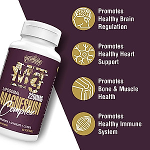 Liposomal Magnesium Complex 2200MG Softgels,Magnesium Threonate, Magnesium Glycinate, Magnesium Citrate, Three-in-one Supplement, Gluten Free, 60 Softgels