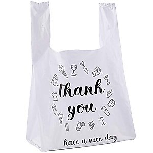 Foraineam 500 Ct Plastic Bags Thank You Reusable Grocery Bag - 13 x 7 x 21 inch, 15 mic, 0.6 mil T-shirts Carryout Shopping Bags